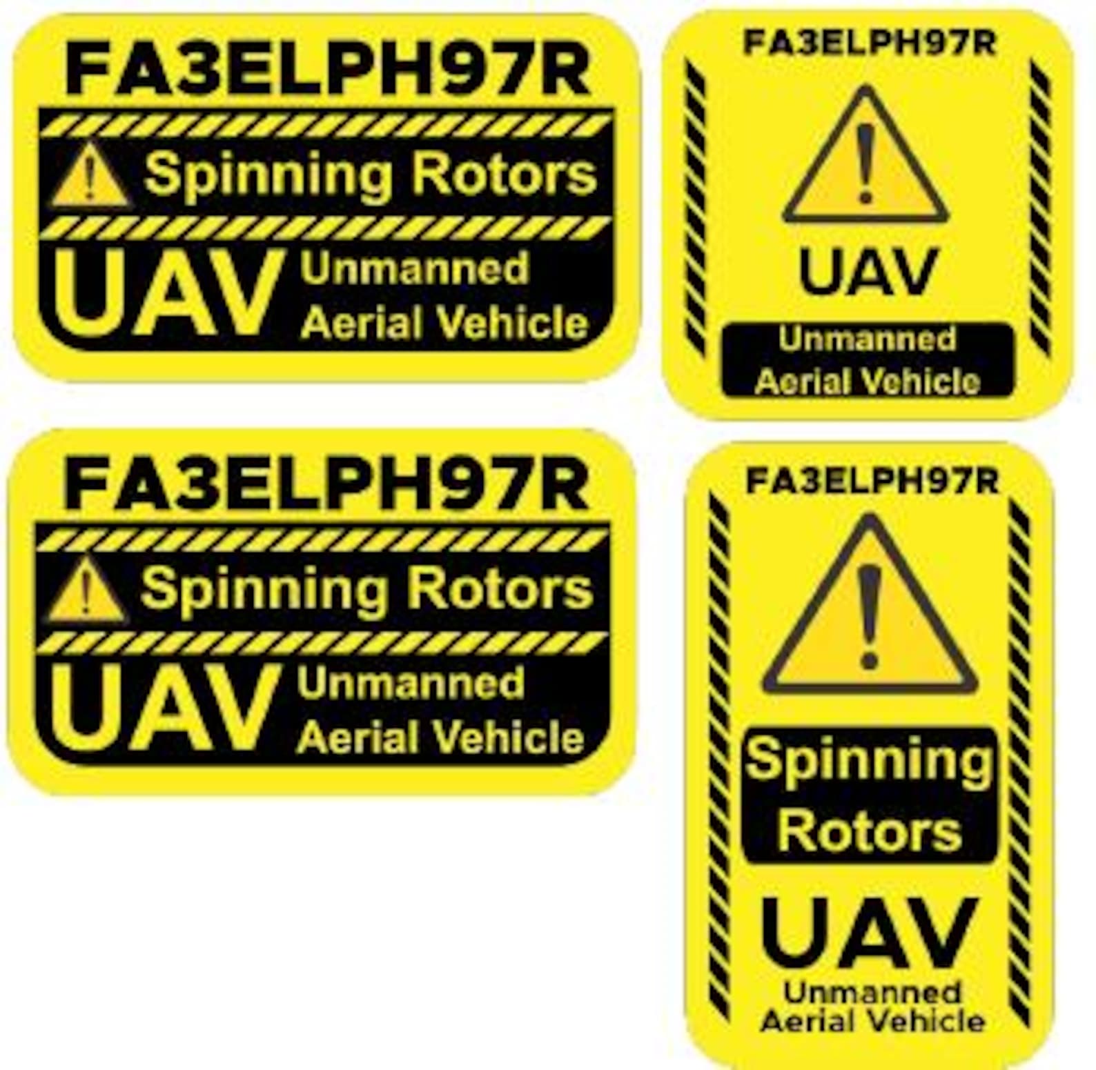 UAV ID / Spinning Rotor Caution Sticker Set With FAA Registration ...