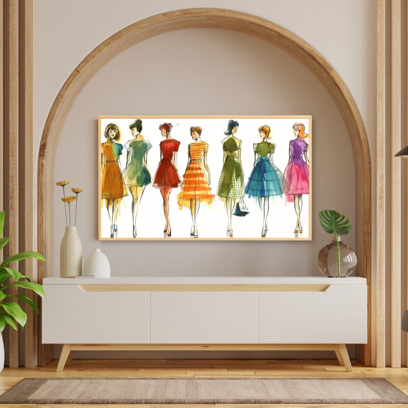 Vintage Mid-century Modern Spring Fashion Illustration Digital Art ...