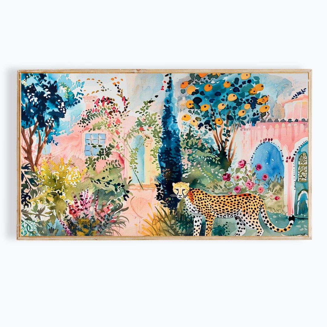 Grand Millennial Cheetah Villa Frame Tv Art Painting Digital Download ...