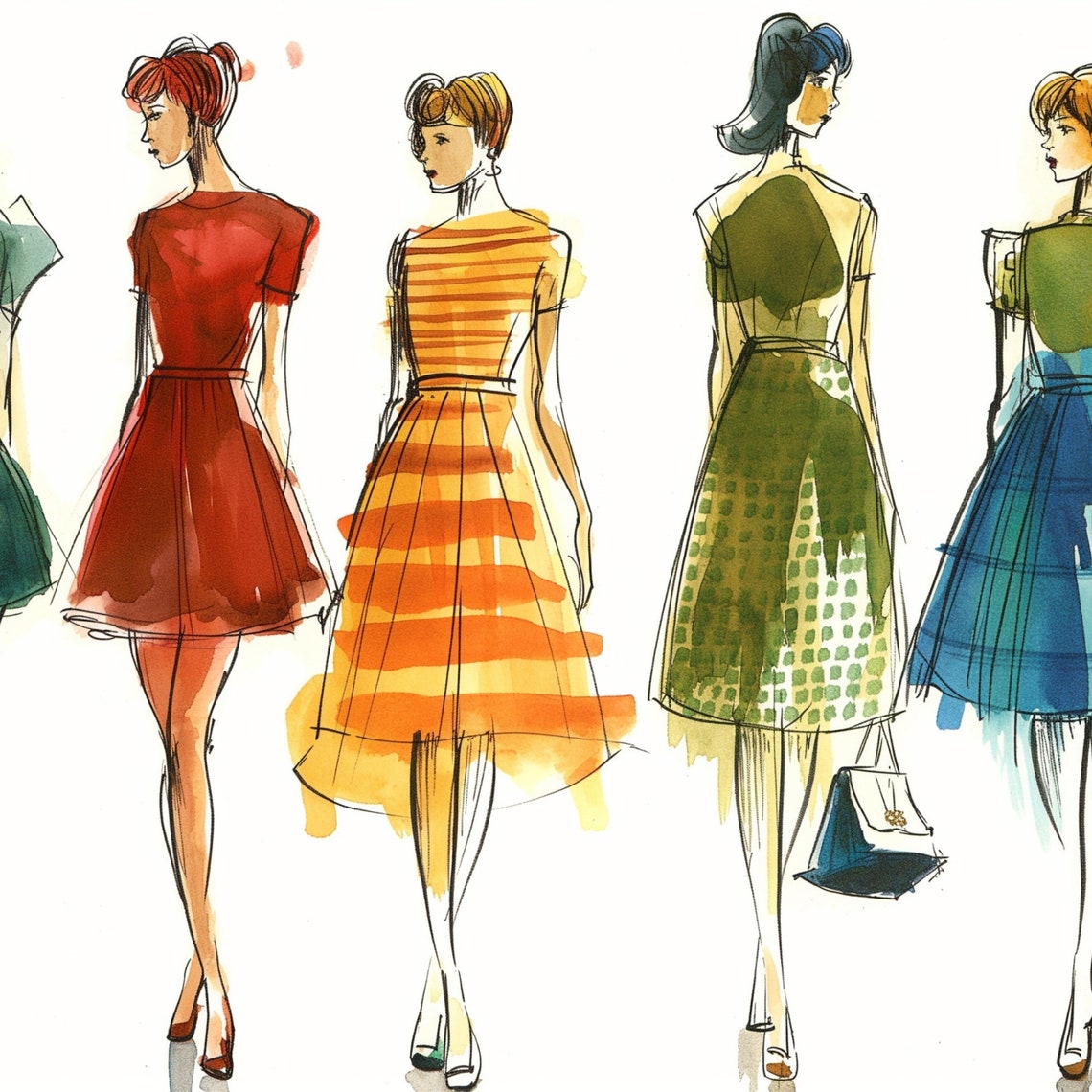 Vintage Mid-century Modern Spring Fashion Illustration Digital Art ...