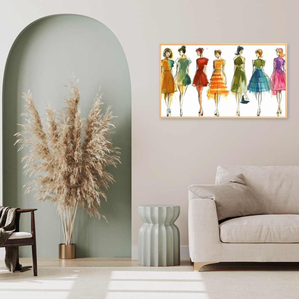 Vintage Mid-century Modern Spring Fashion Illustration Digital Art ...