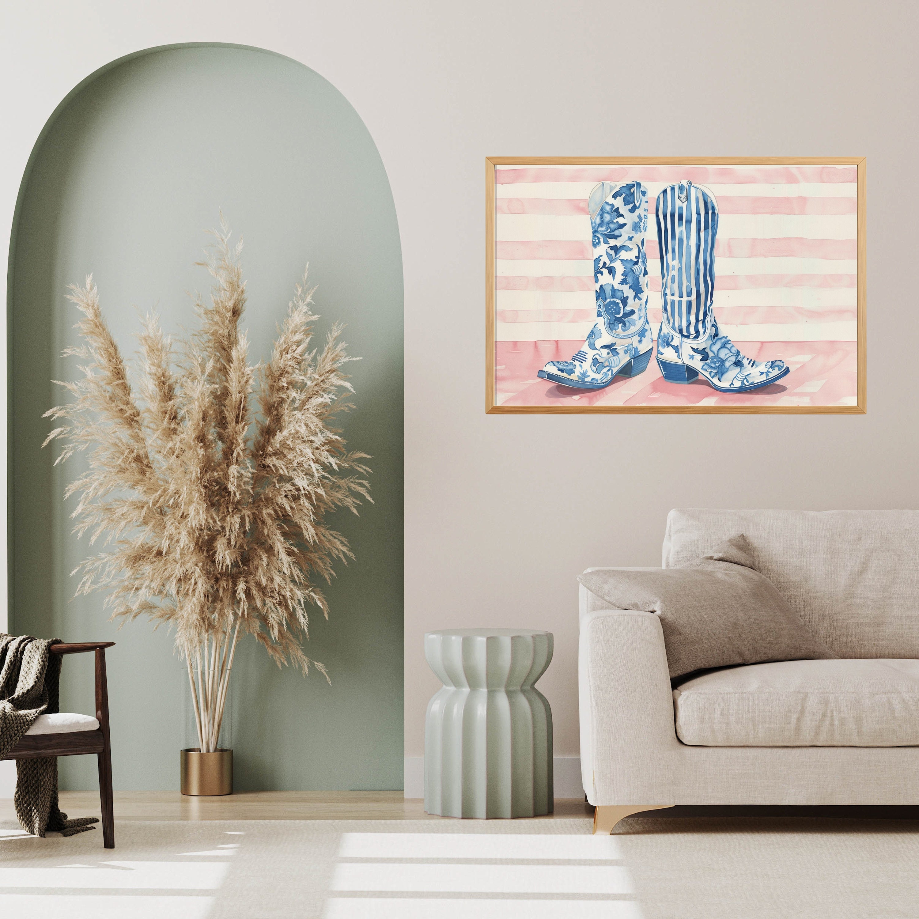 Grand Millennial Chinoiserie Cowboy Boots Watercolor Soft Painting ...