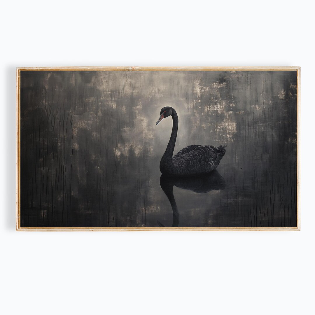 Frame TV Art | Black Swan Lake Painting | Dark Toned Black & Gold ...