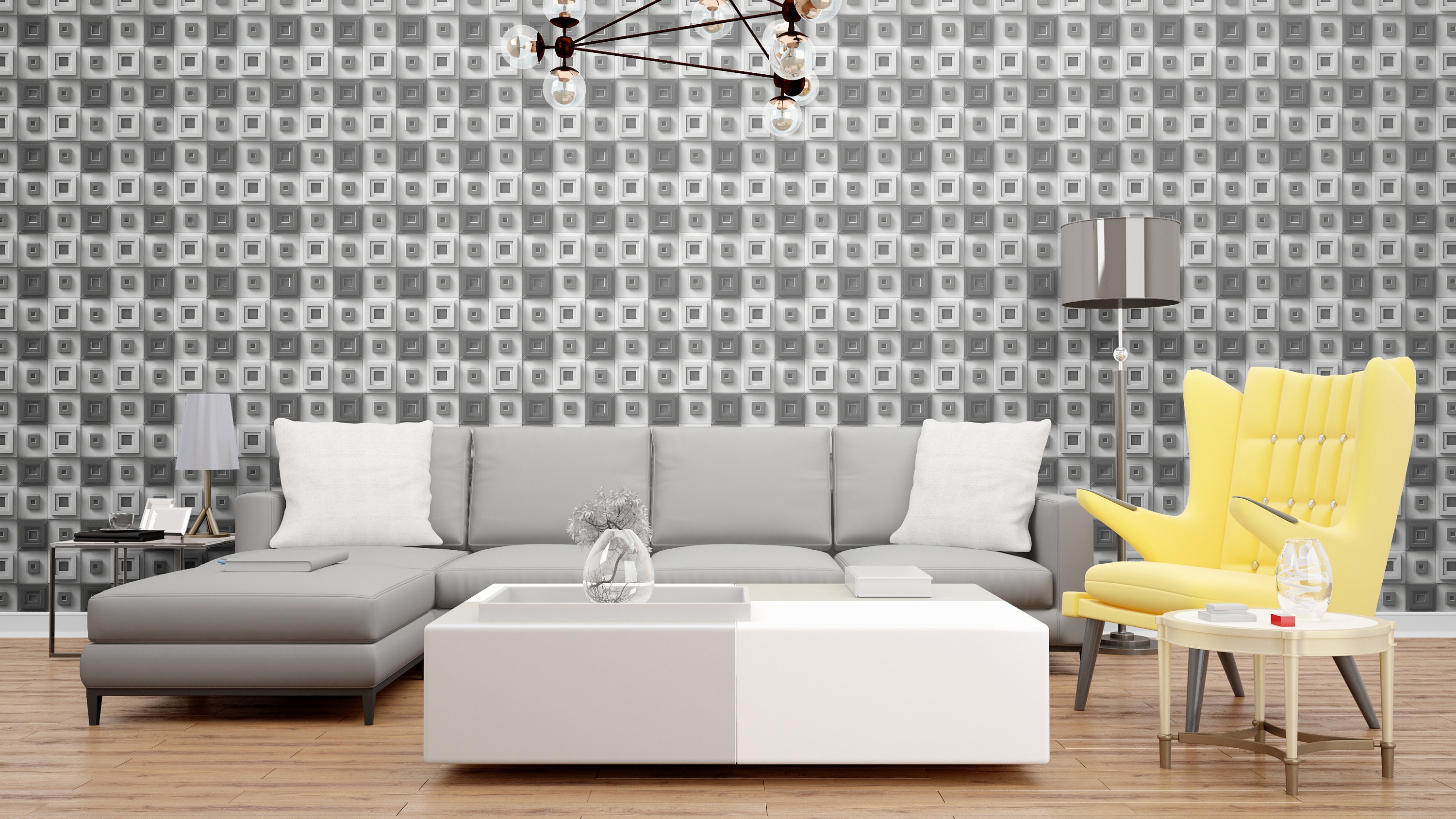 Design Pattern Wallpaper, 3D Squared Black and White Peel and Stick ...