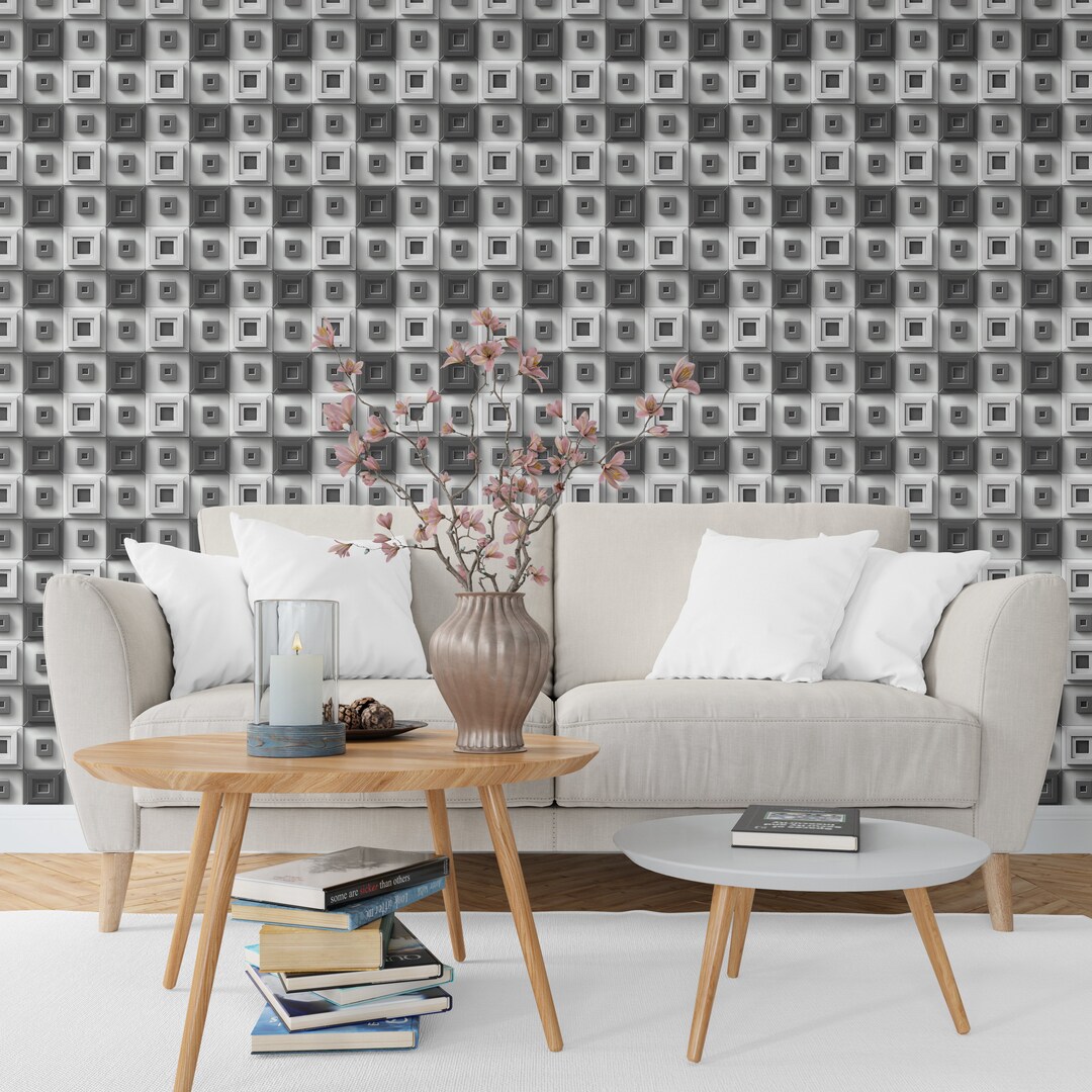 Design Pattern Wallpaper, 3D Squared Black and White Peel and Stick ...