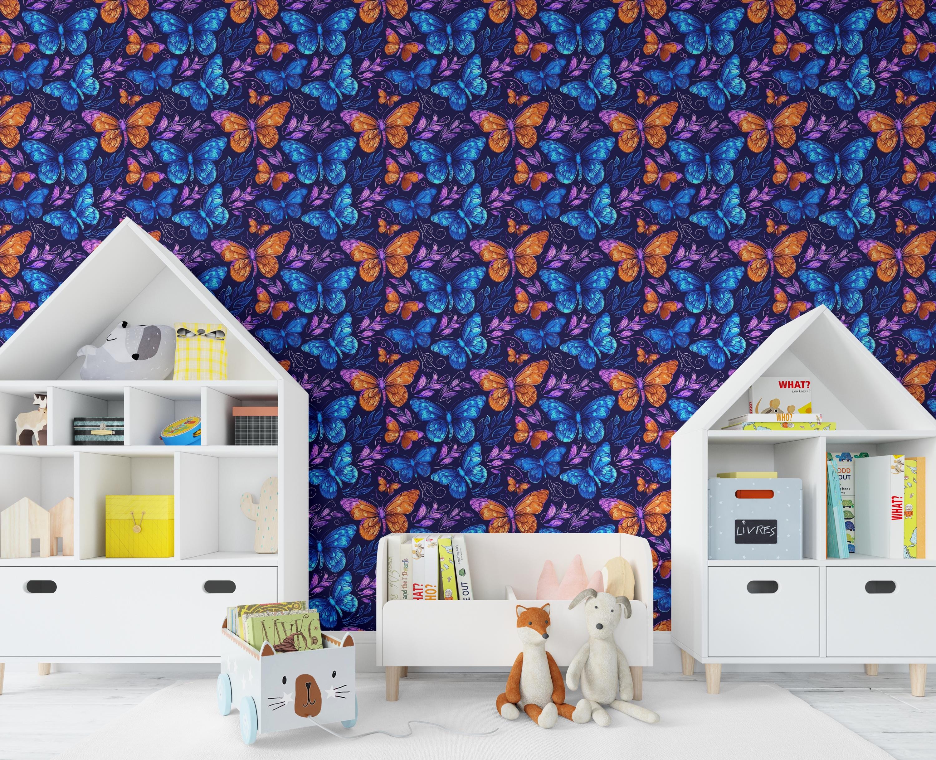 Modern Butterfly Pattern Girl Wallpaper, Segret Garden, Peel and Stick ...