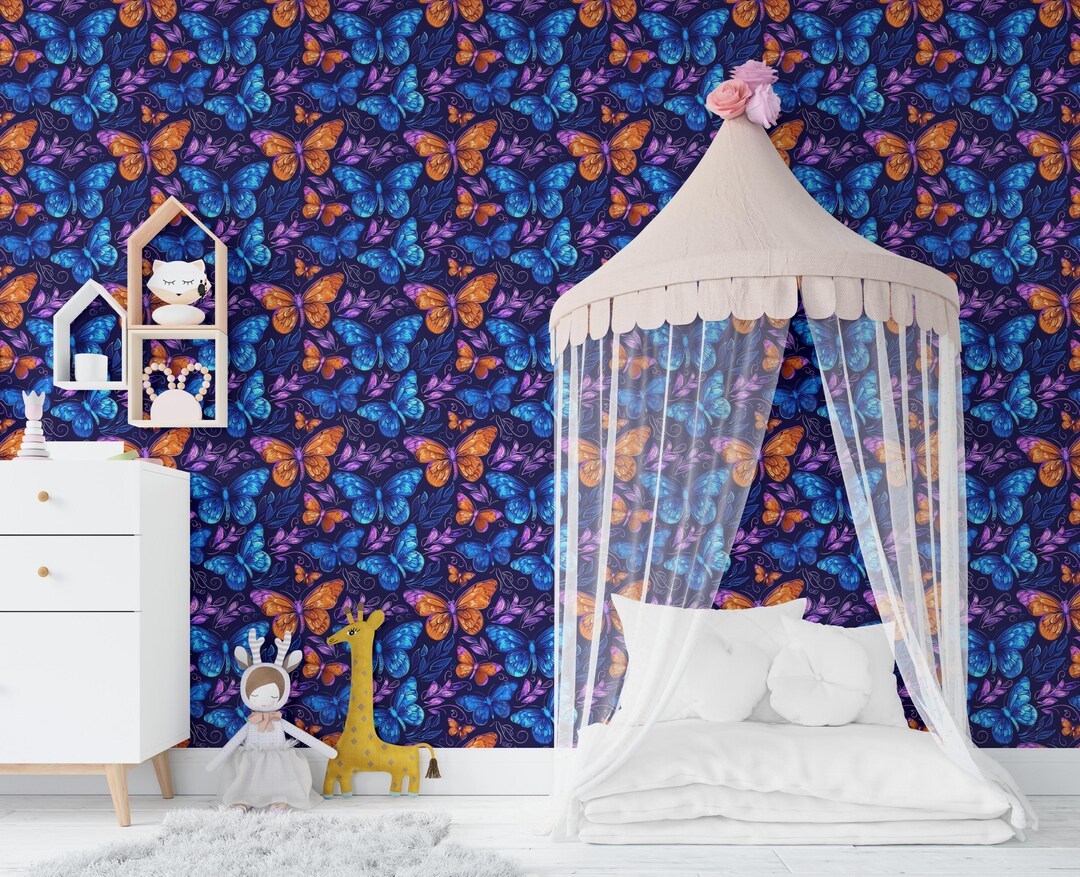 Modern Butterfly Pattern Girl Wallpaper, Segret Garden, Peel and Stick ...