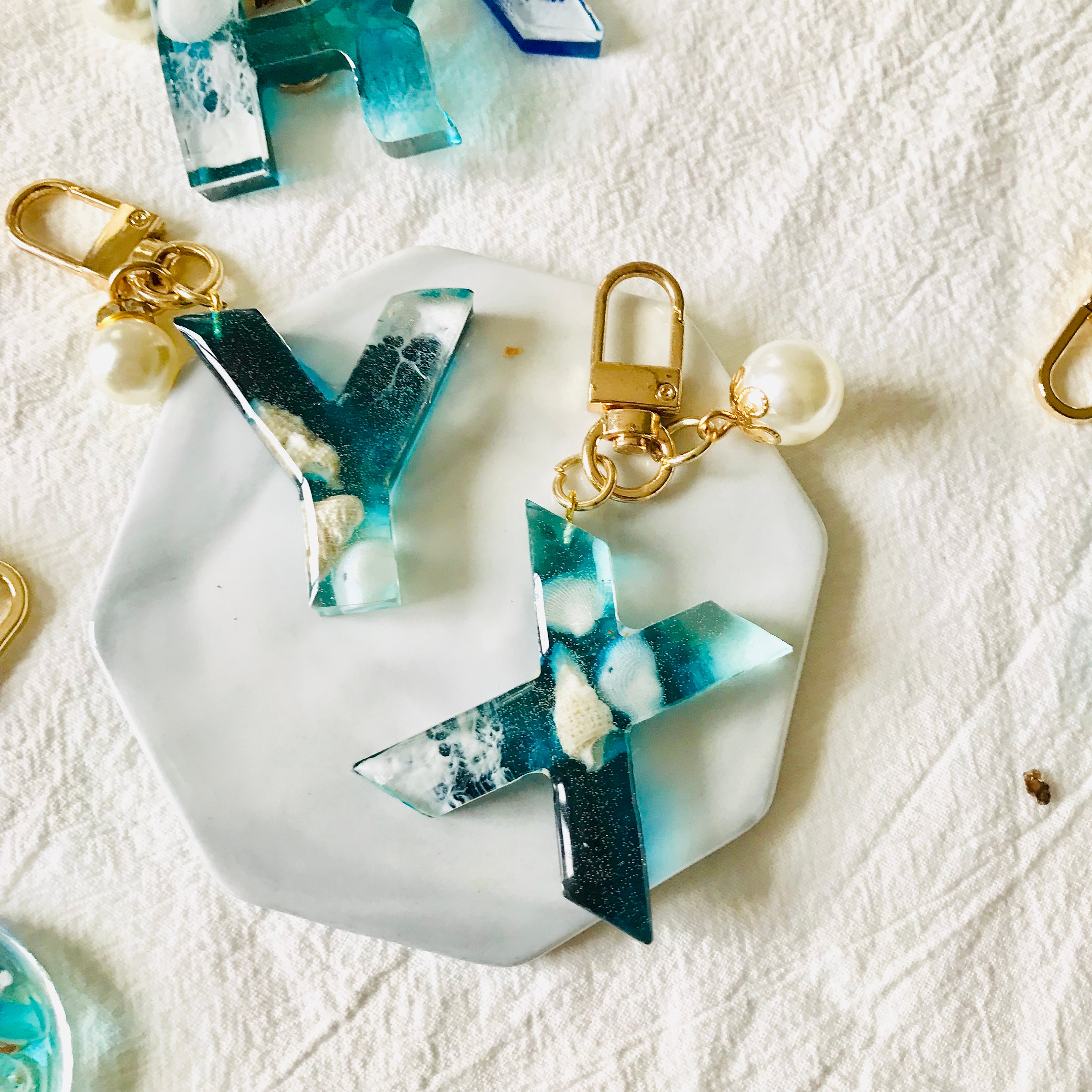 Handmade Resin Art Ocean Personalized Alphabet Keychain, Letter Initial ...