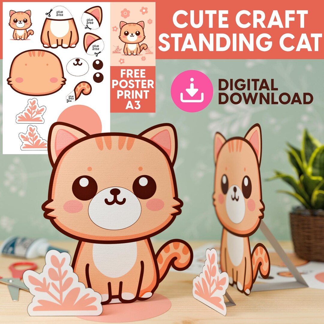 Standing Cat Cut & Paste Craft Printable, Build a Cat, Educational ...