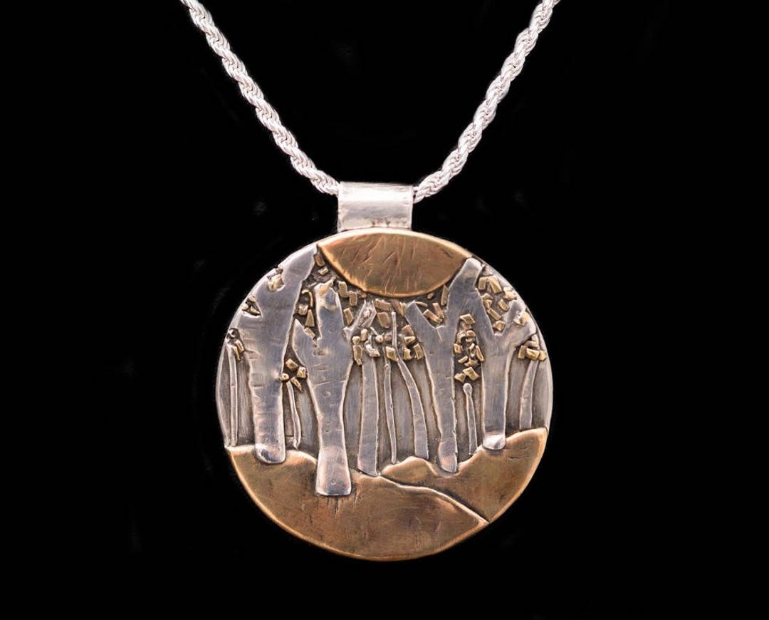 Aspen Trees in Fall Mixed Metal Silver and Brass Pendant Necklace - Etsy