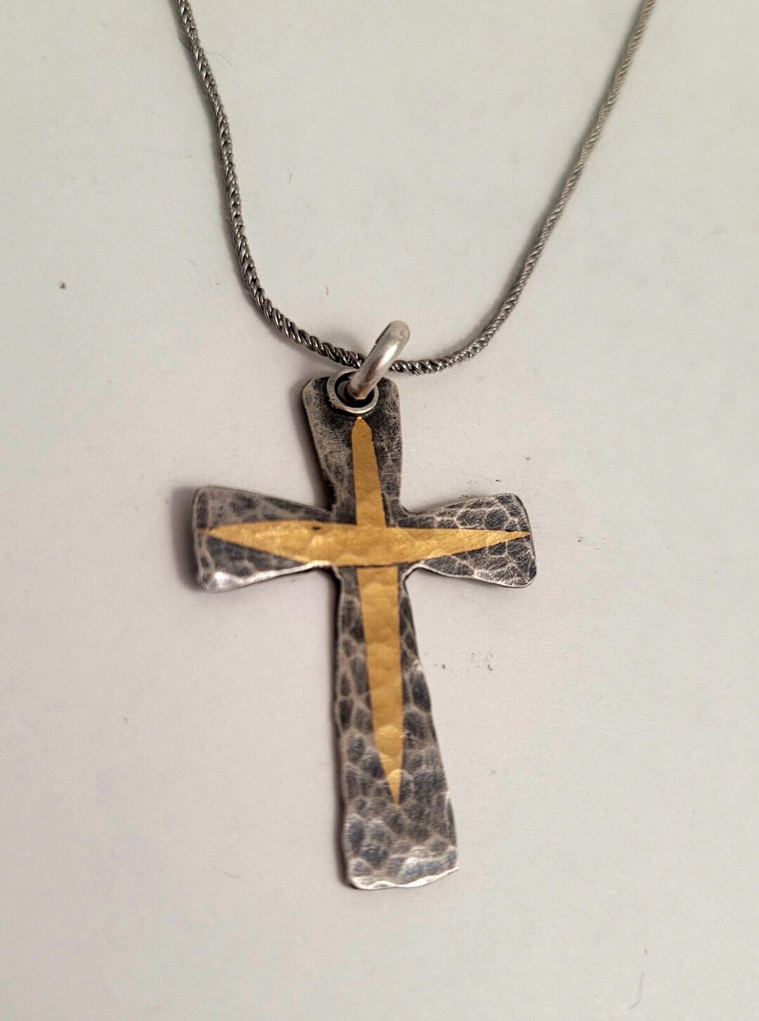 Silver and Gold Keum Bo Cross Necklace - Etsy
