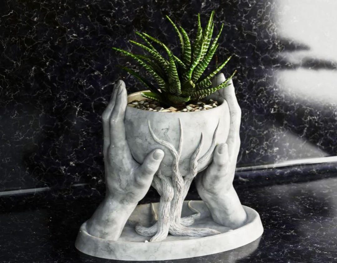 Unique 3D Two Hands Root Planter, Indoor Plant Display, Modern Hands ...