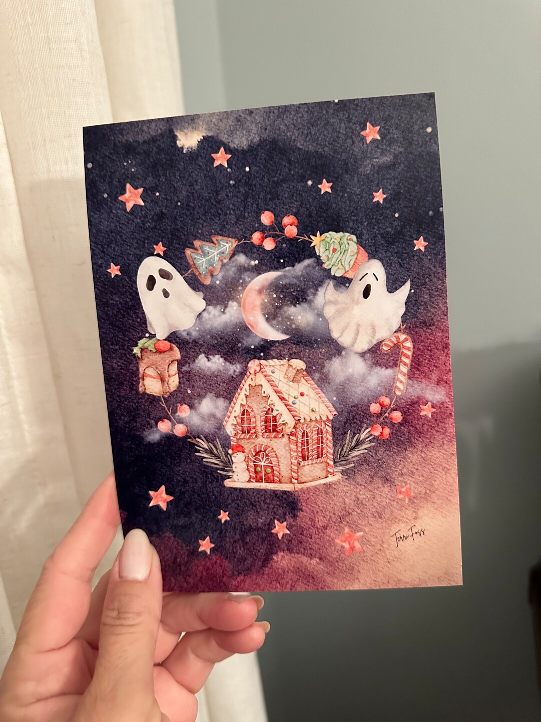 Last 5 Giclee Fine Art Print Winter Yule Christmas Moon Gingerbread ...