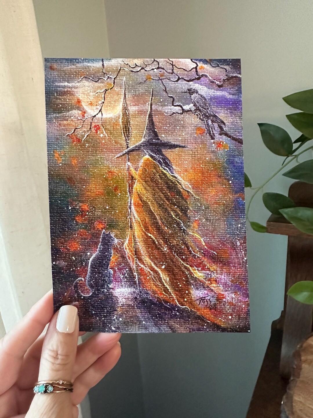 Giclee Fine Art Print Witch Cat Raven Crow Black Bird Autumn Fall ...