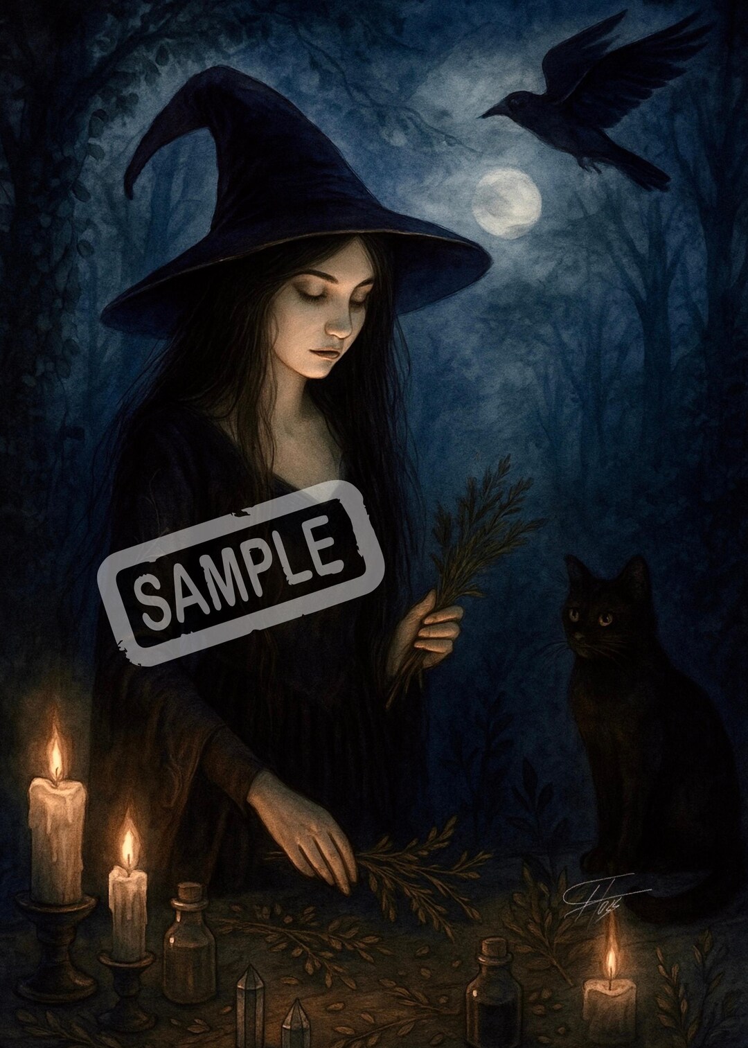 Printable Digital Print Download 5"x7" Witch Raven Crow Black Bird ...