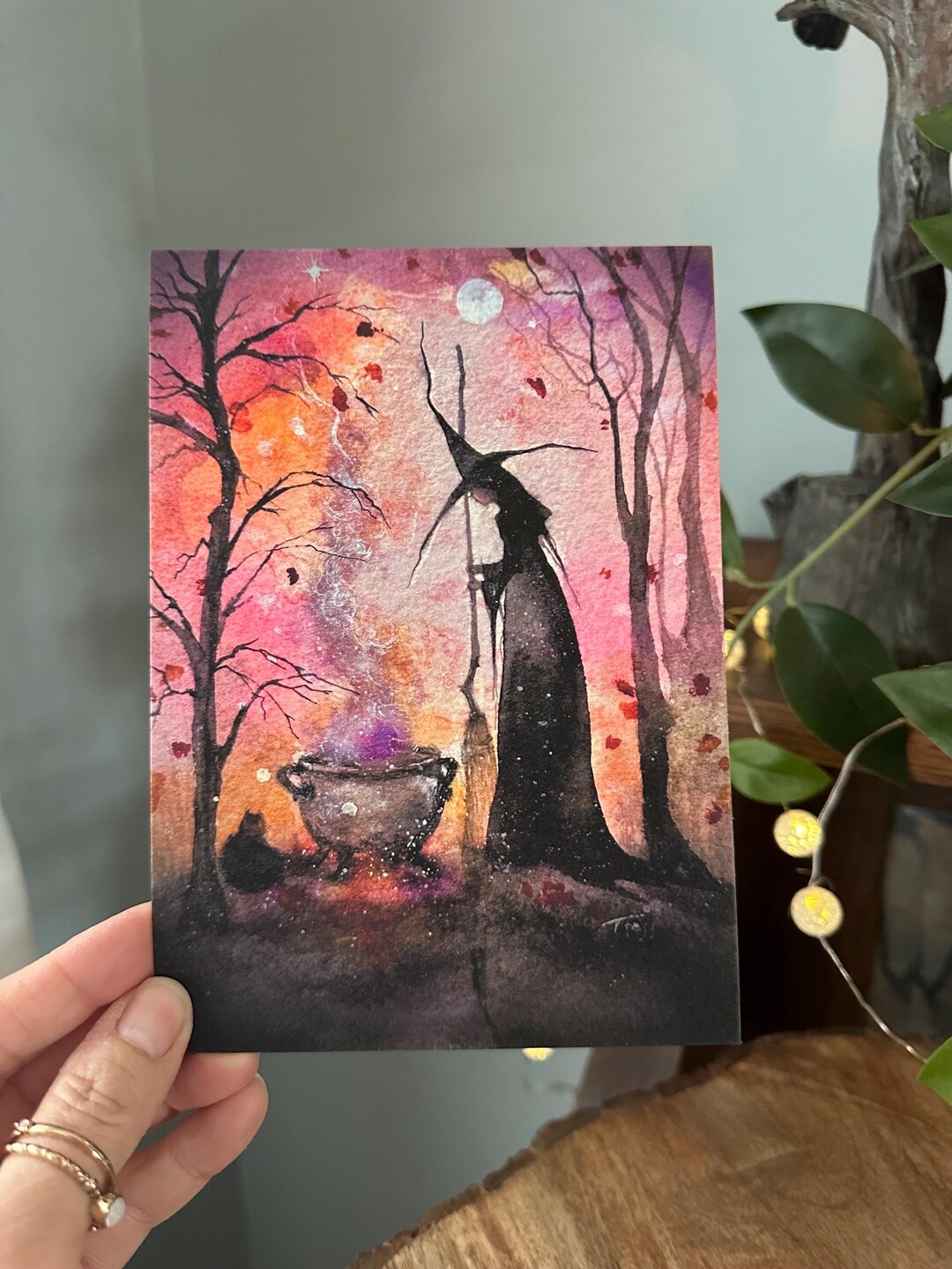 New Terri Ann Foss Art Print Witch Witchy Cat Moon Halloween Autumn ...