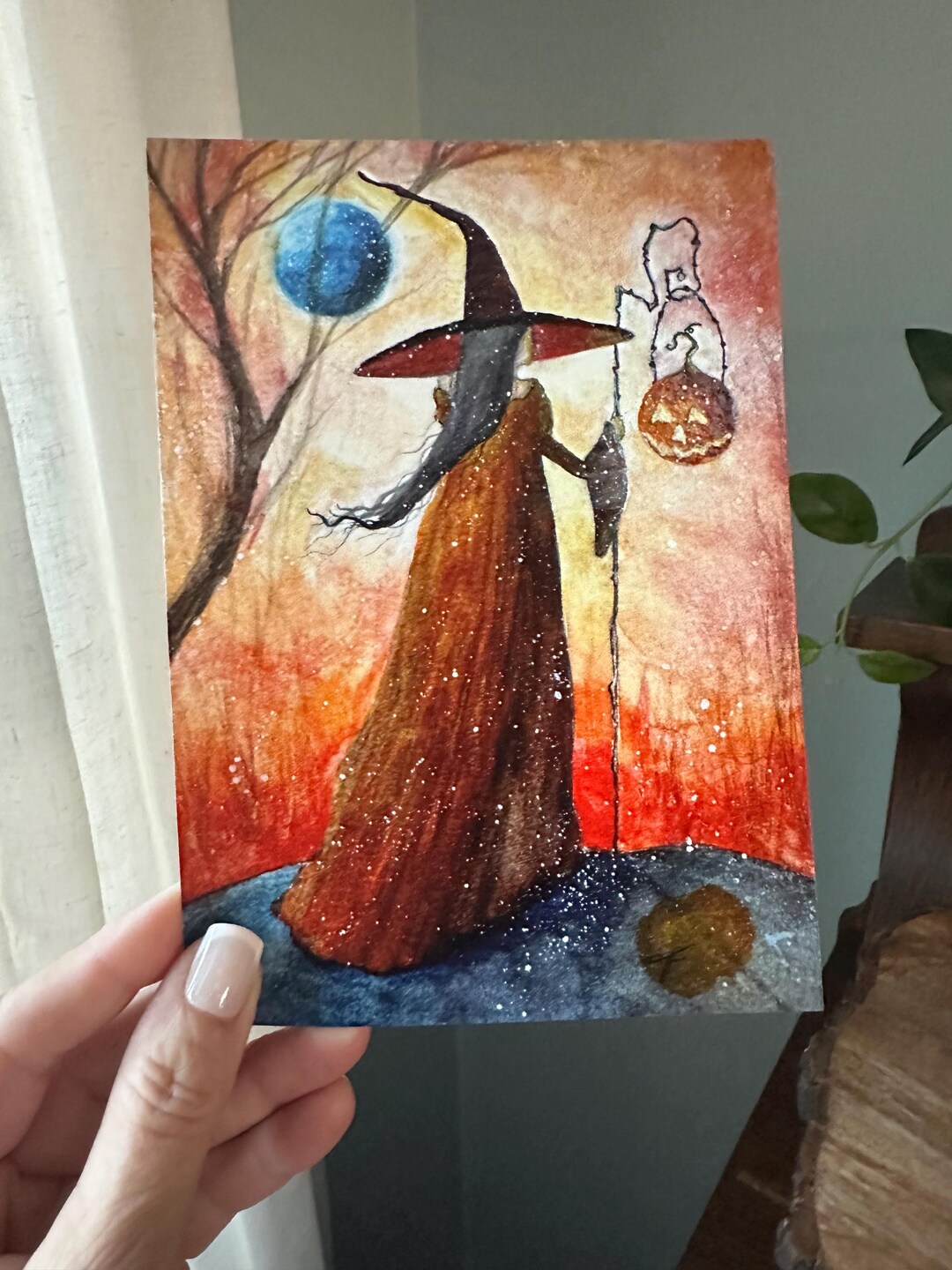 Last 6 Giclee Fine Art Print Witch Pumpkin Fall Autumn Full Moon Witch ...
