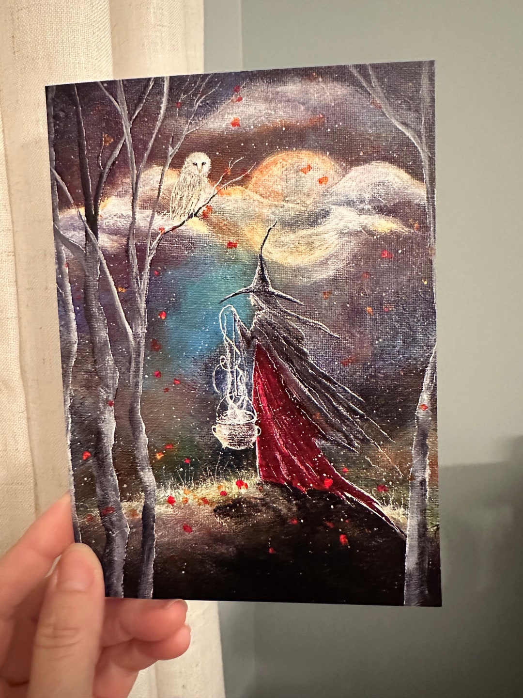 Giclee Fine Art Print Witch Owl Cauldron Autumn Fall Winter Yule ...