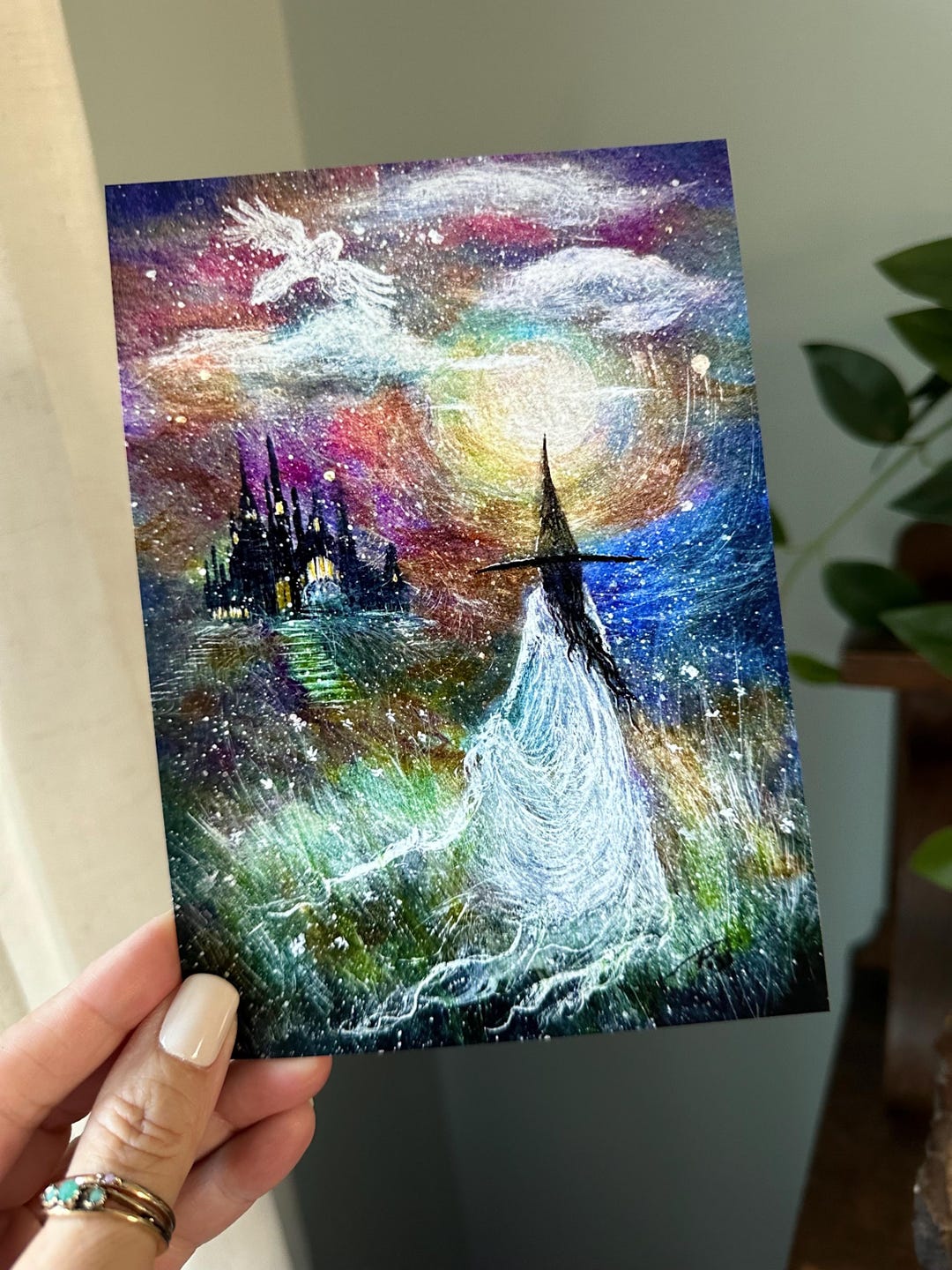 Giclee Fine Art Print Castle Owl Witch Fall Autumn Moon Witch Halloween ...