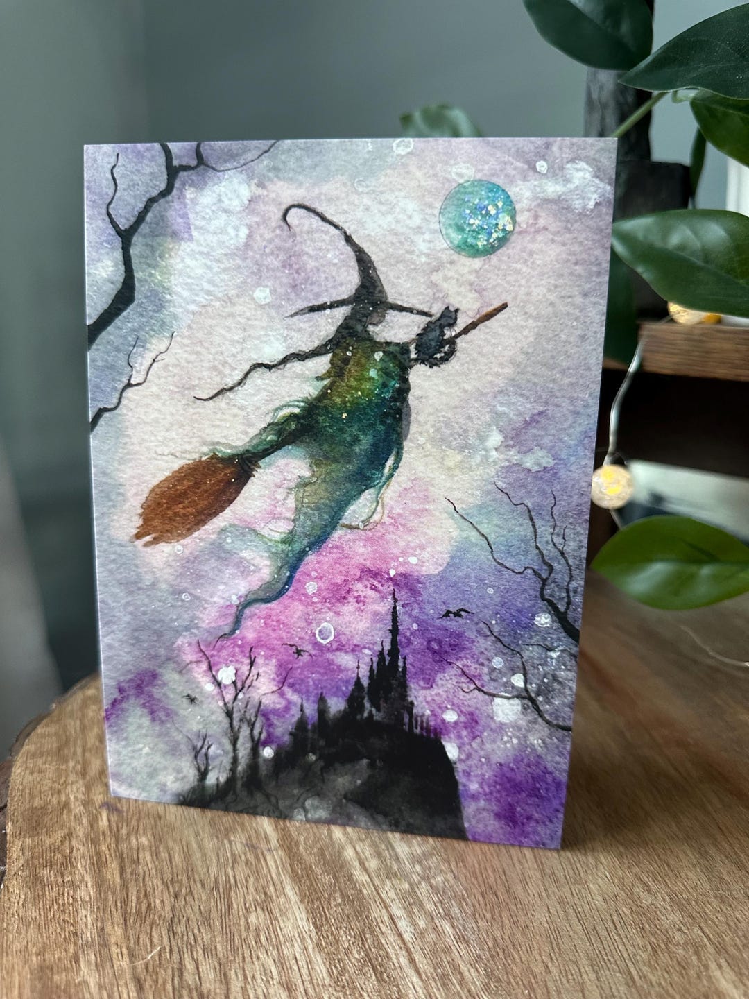 Art Print Terri Ann Foss Flying Witch Moon Black Cat Winter Halloween ...