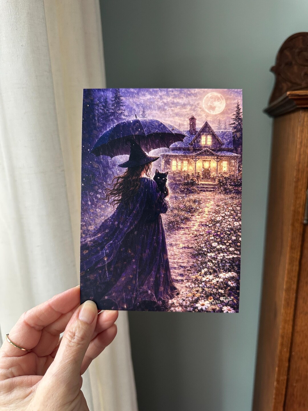Art Print Terri Ann Foss Witch Moon Black Cat Rain Spring Summer ...