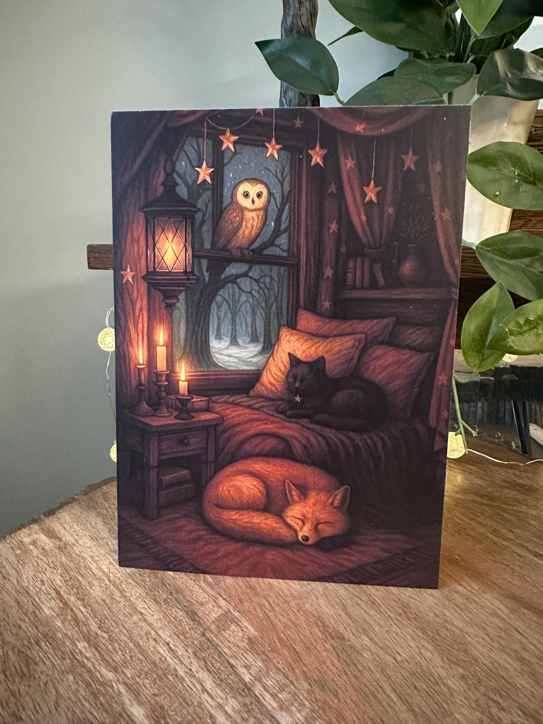 Art Print Terri Ann Foss Witch Moon Cat Owl Fox Winter Halloween Autumn ...