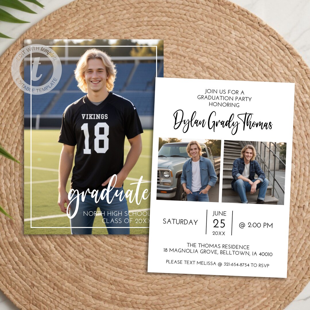 Photo Graduation Party Invitation Template, Self Edit Minimalist Grad ...