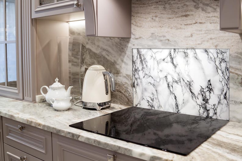 Marble Kitchen Backsplash, Stove Back Cover, Tempered Glass Stove ...