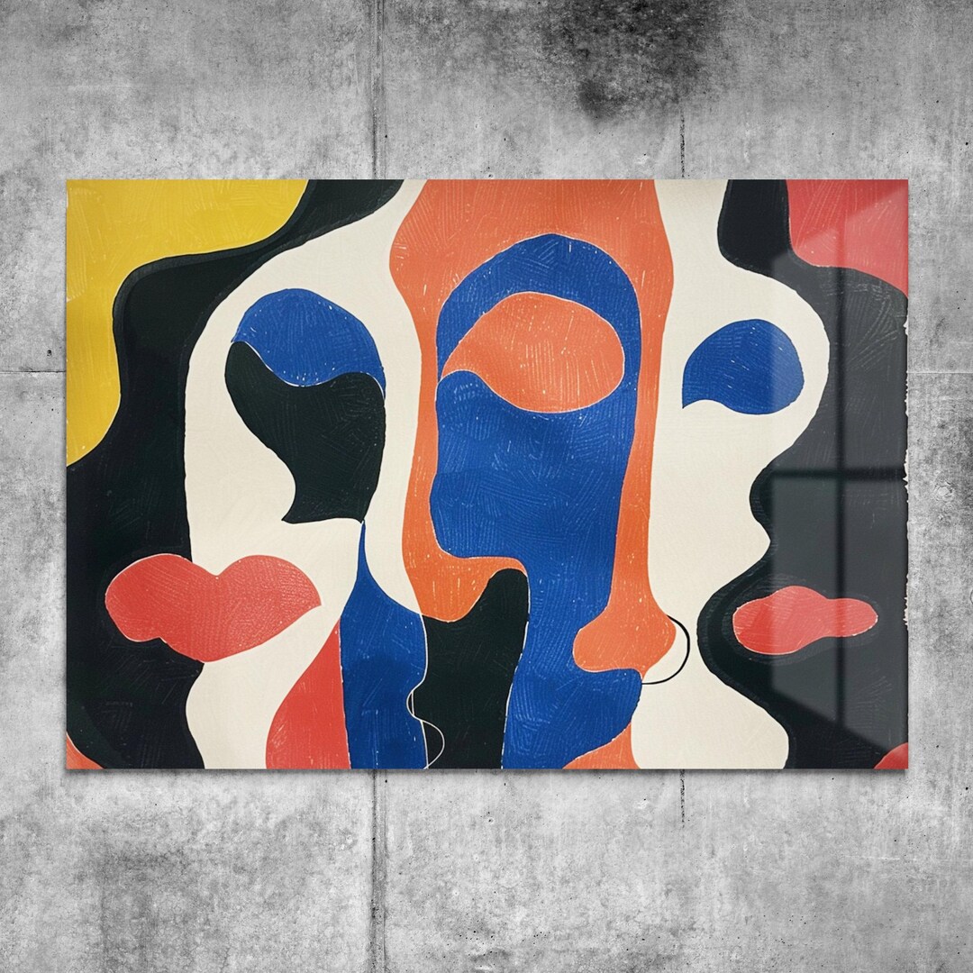 Tempered Glass Abstract Faces Paint Wall Art Housewarming Gift Modern ...