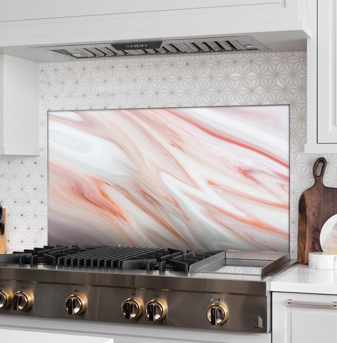 Marble Kitchen Backsplash, Stove Back Cover, Tempered Glass Stove ...