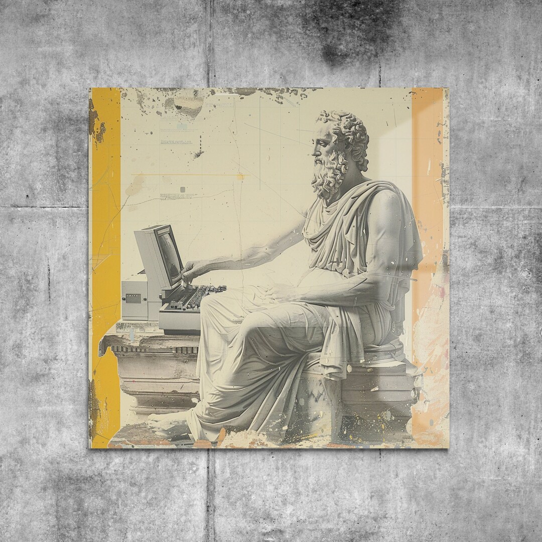 Risograph Style Greek Philosopher Glass Print Wall Art Housewarming ...