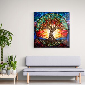 Stained Glass Tree of Life Tempered Glass Print Wall Art-housewarming ...
