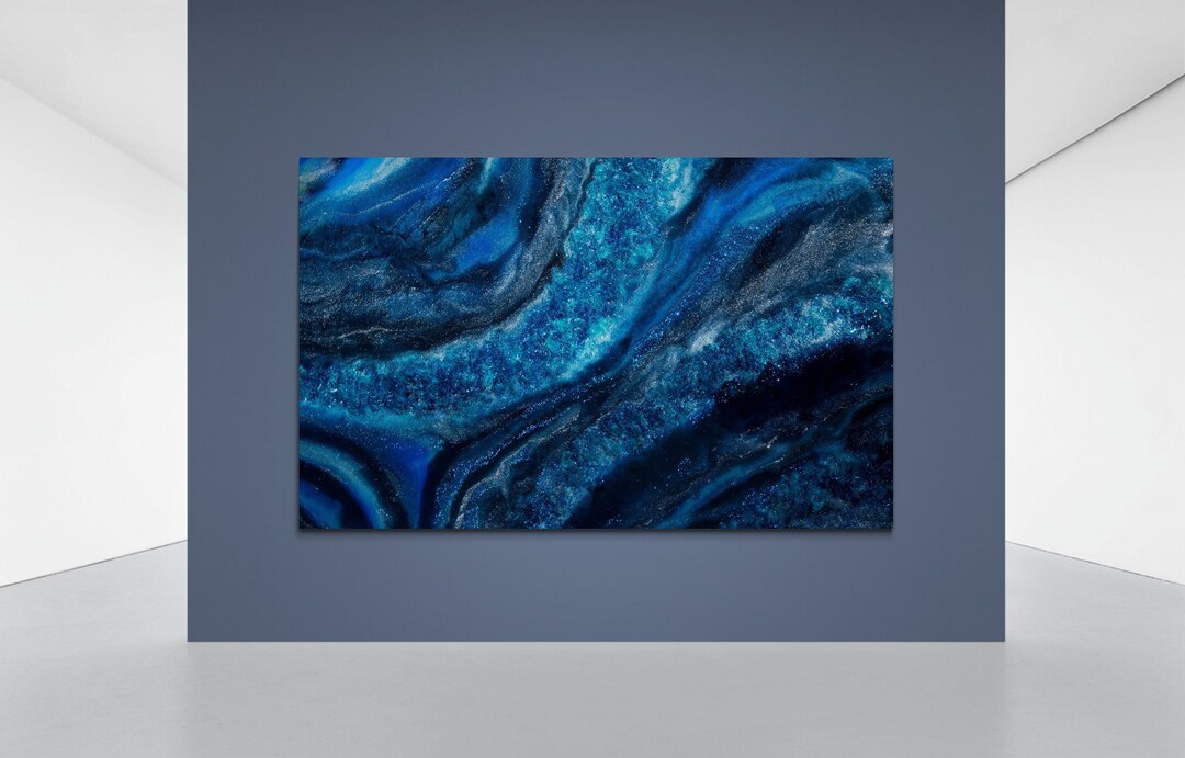 Abstract Blue Glass Wall Art Ready to Hang House Warming Gift Modern ...