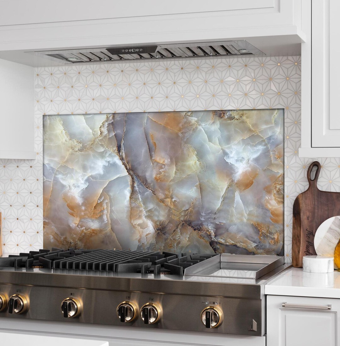 Marble Kitchen Backsplash, Stove Back Cover, Tempered Glass Stove ...