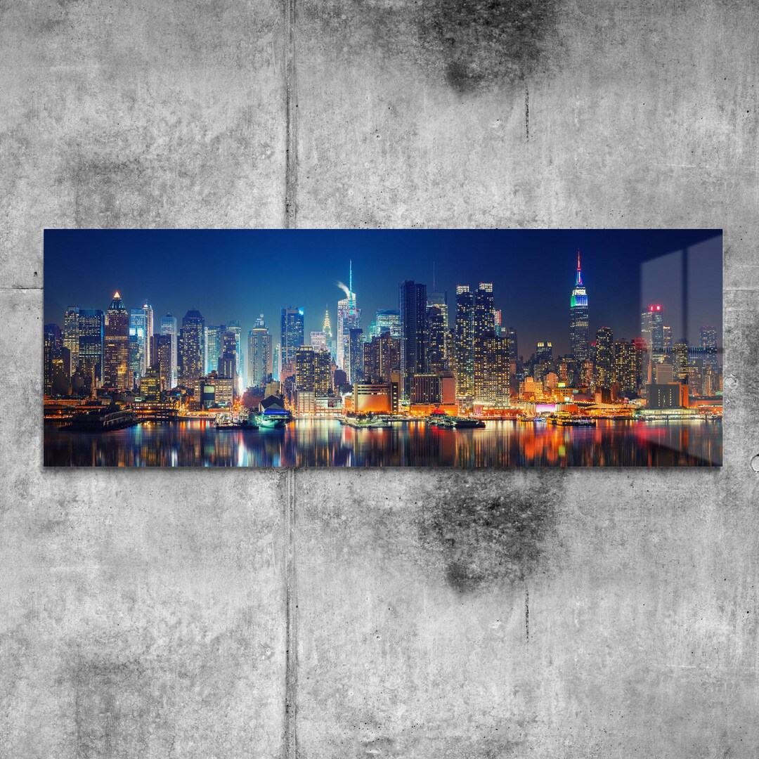 Tempered Glass New York Skyline Print Wall Art Housewarming Gift Modern ...