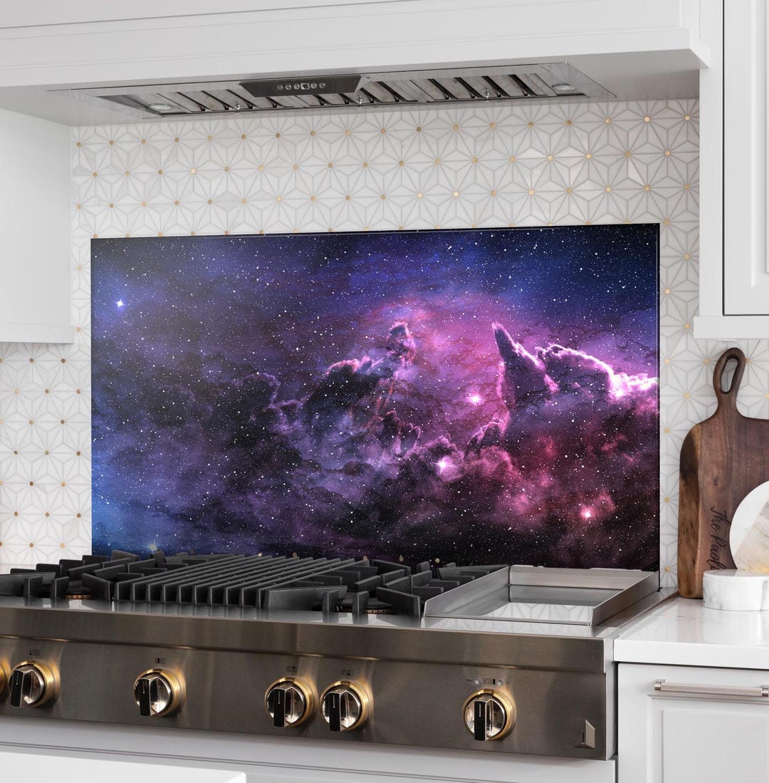 Space Kitchen Backsplash, Stove Back Cover, Tempered Glass Stove ...