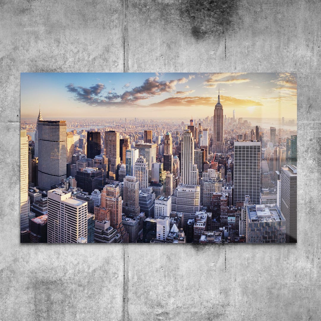 New York City Skyline Tempered Glass Print Wall Art L Housewarming Gift ...