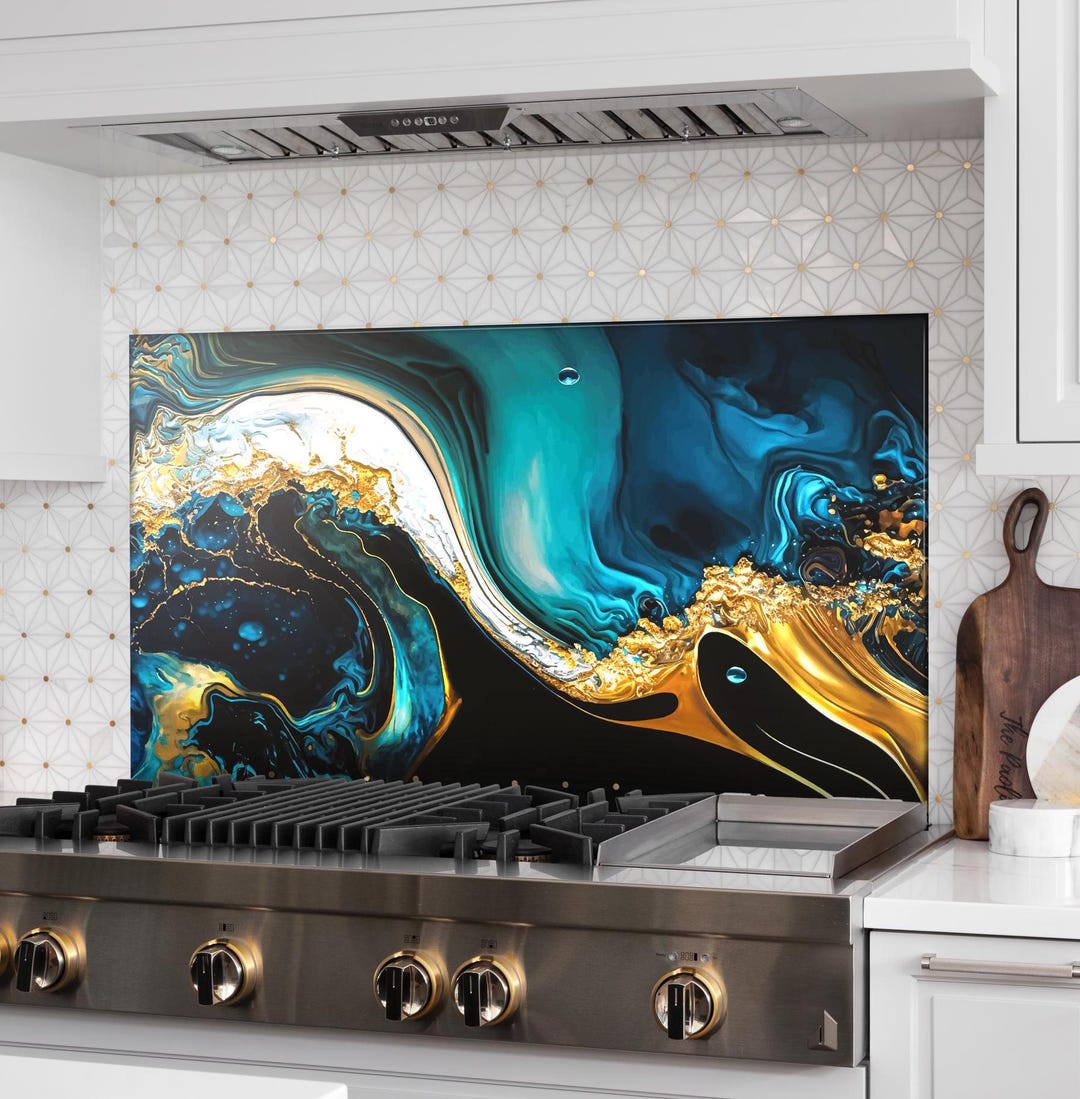 Marble Kitchen Backsplash, Stove Back Cover, Tempered Glass Stove ...