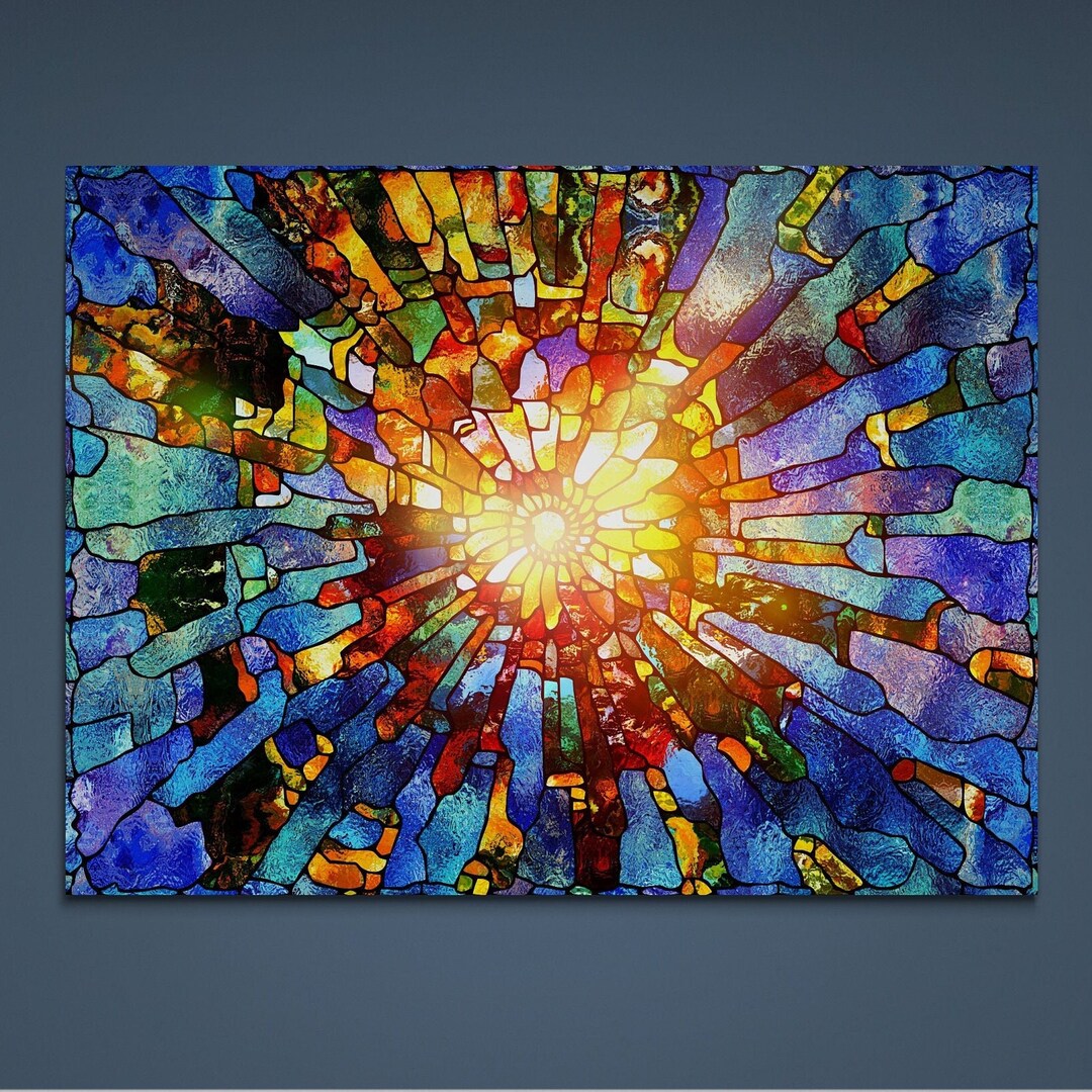 Abstract Stained Glass Print Wall Art Ready to Hang House Warming Gift ...