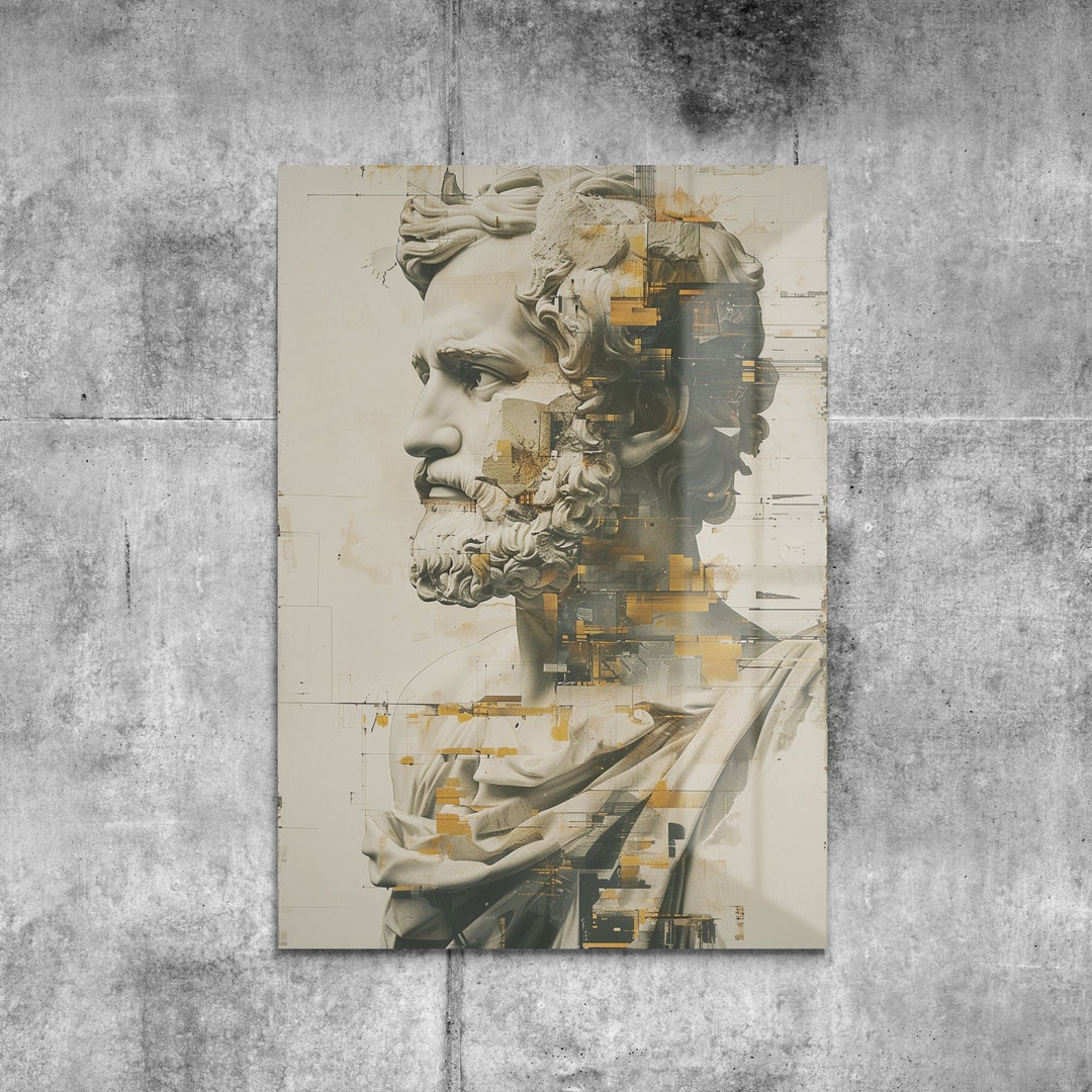 Risograph Style Greek Philosopher Glass Print Wall Art Housewarming ...