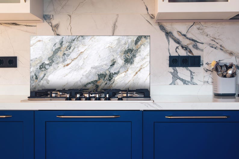 Marble Kitchen Backsplash, Stove Back Cover, Tempered Glass Stove ...