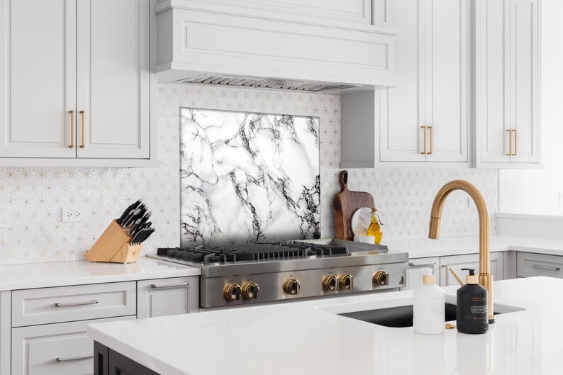 Marble Kitchen Backsplash, Stove Back Cover, Tempered Glass Stove ...