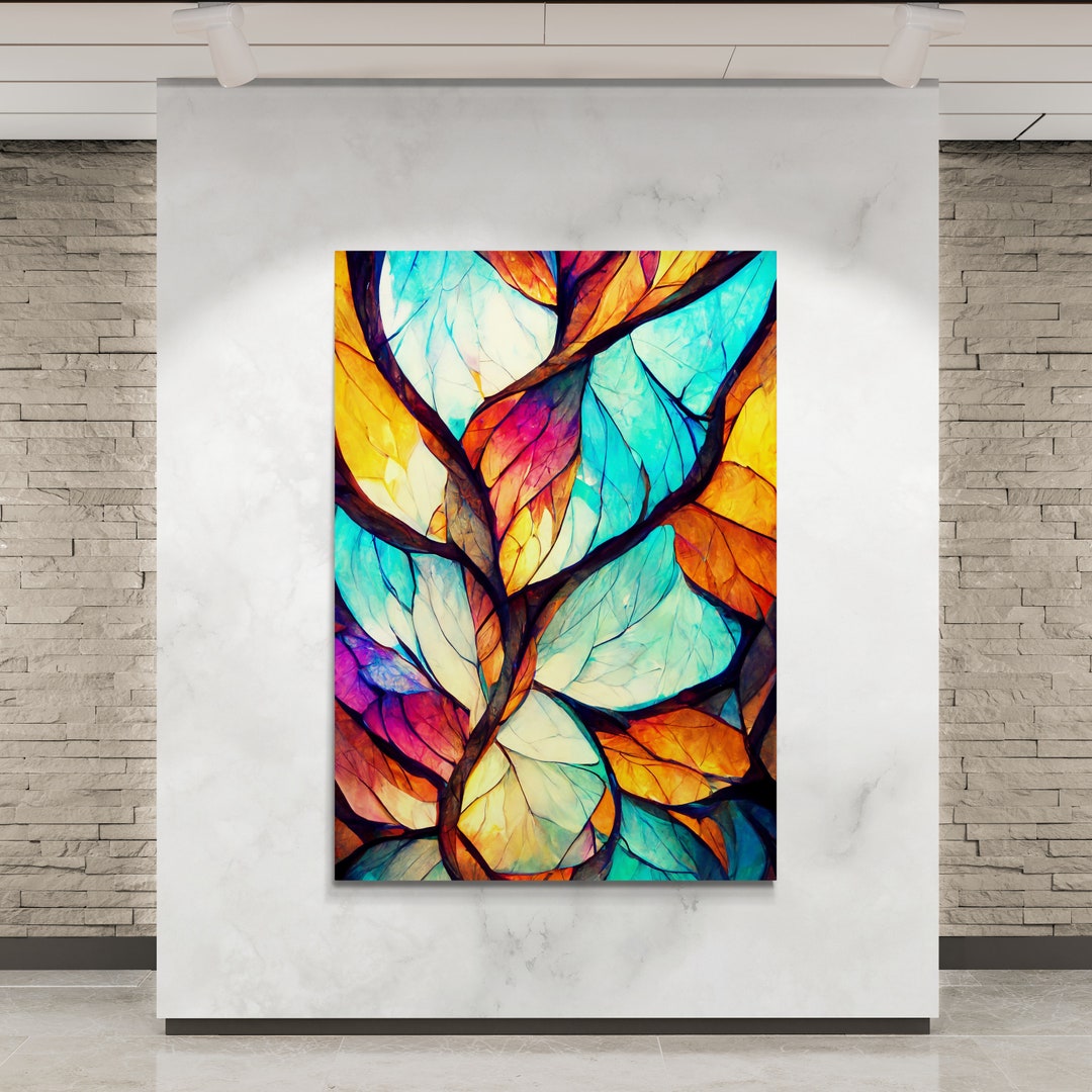 Abstract Stained Glass Print Wall Art Ready to Hang House Warming Gift ...