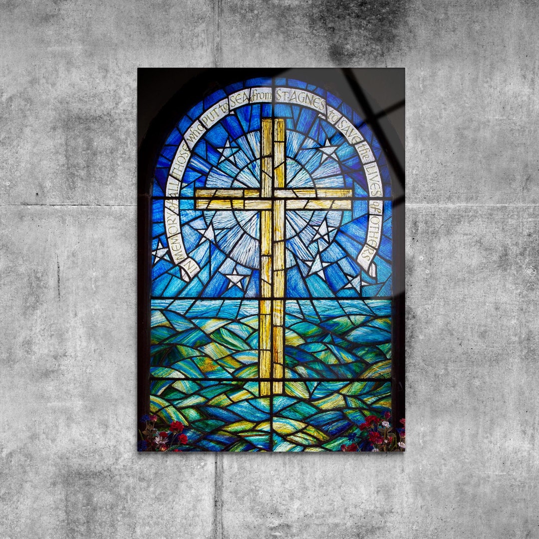 Golden Cross Glass Print Christian Wall Art, House Warming Gift, Modern ...