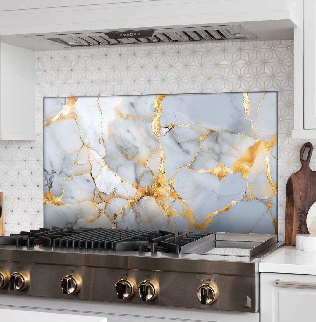 Marble Kitchen Backsplash, Stove Back Cover, Tempered Glass Stove ...