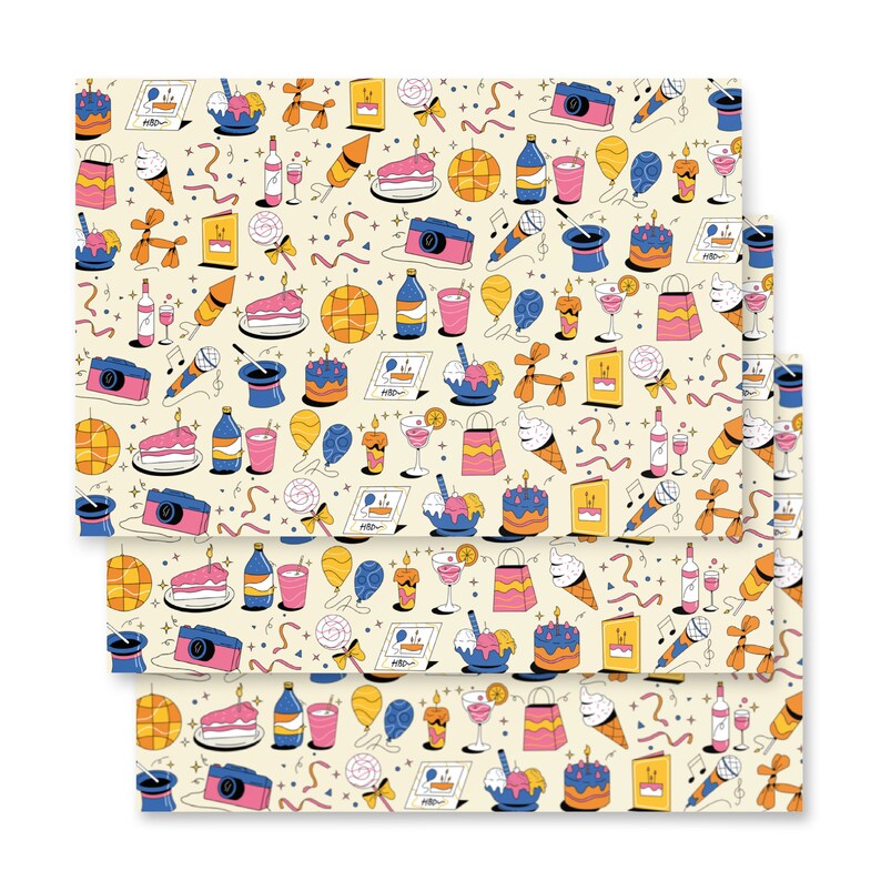 Birthday Party Wrapping Paper Sheets - Etsy