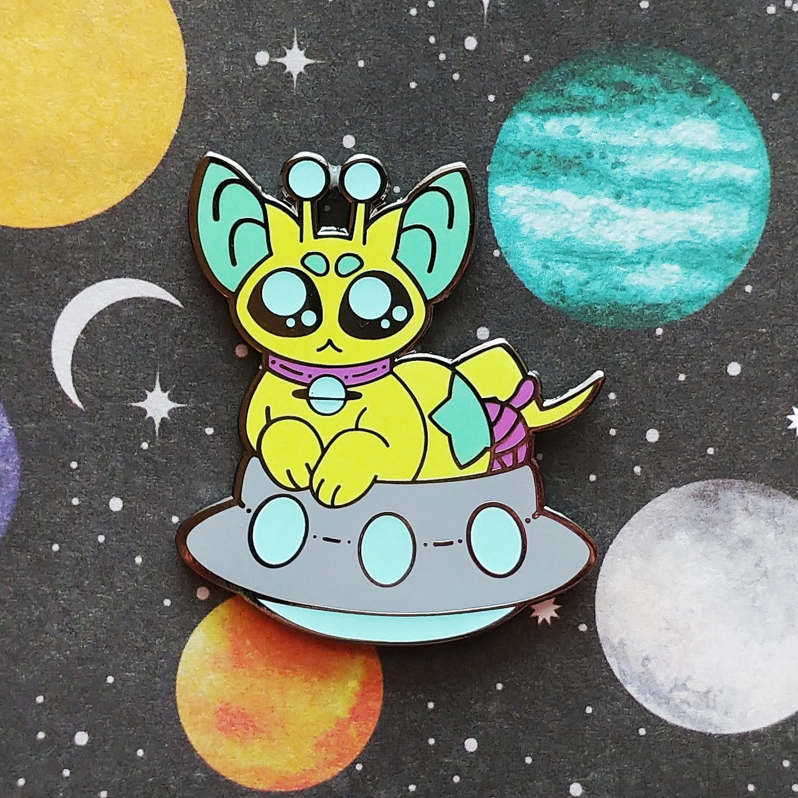 UFO Alien Cat Hard Enamel Pin 1.5 Glow in the Dark - Etsy