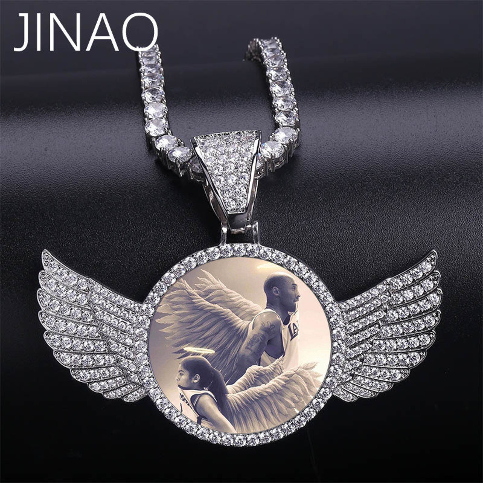 Custom Photo Angel Wings Round Pendant and Memory Pendant Necklace - Etsy