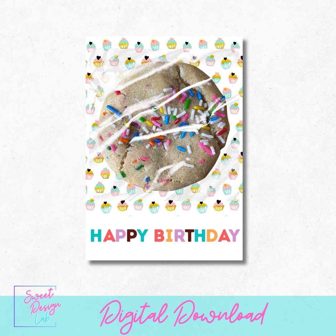 Digital Download Cupcake Happy Birthday Cookie Card Printable 3.5x5 ...