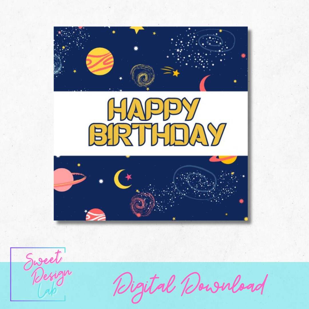 Digital Download Happy Birthday Space Cookie Tag, Space Happy Birthday ...